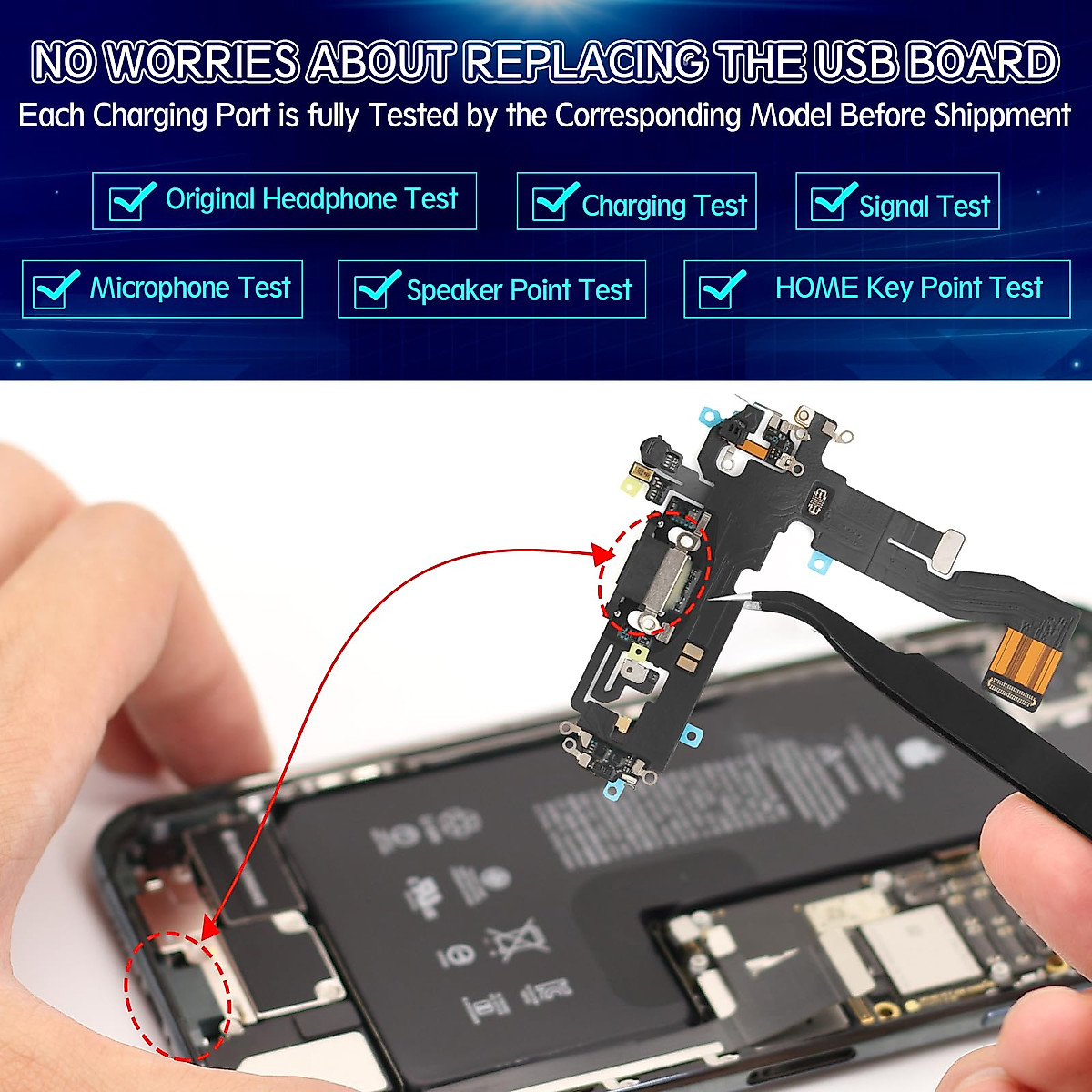 YWLRONG Replacement for iPhone 12 Charging Port Dock Connector for iPhone 12 Pro Charging Port Replacement USB Charger Board Flex Cable Assembly Accessories with Repair Tools(Black)