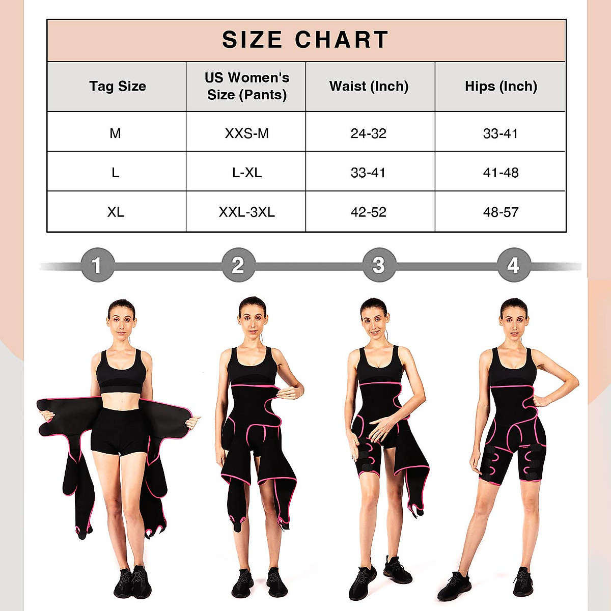 MIZATTO Waist Trainer for Women, Sweat Waist Trainer for Women Plus Size, 3 in 1 Neoprene Waist Thigh Trimmer Butt Lifter Shapewear for Fitness Exercise, Weight Loss, Pink XL