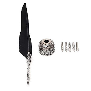 Hztyyier European Vintage Quill Pen Fountain Pen Sign Pen Calligraphy Writing Quill Dip Pen Set in Gift Storage Box(Black) School Supplies