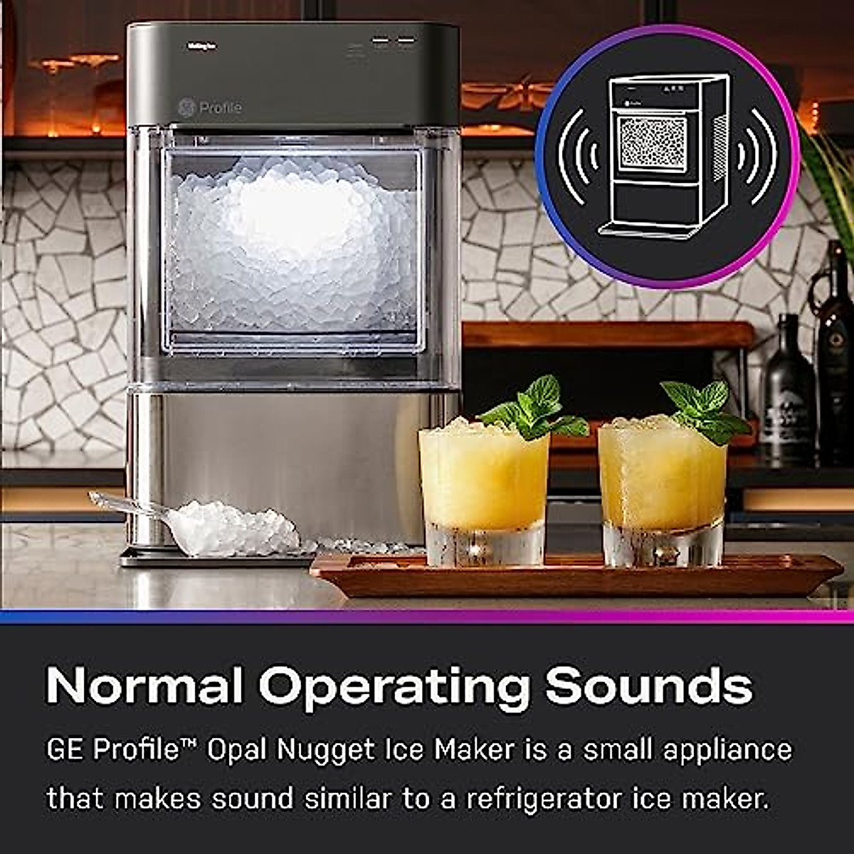 GE Profile Opal 2.0, Chewable Crunchable Countertop Nugget Ice Maker, Scoop included, 38 lbs in 24 hours, Pellet Ice Machine with WiFi & Smart Connected, Stainless Steel