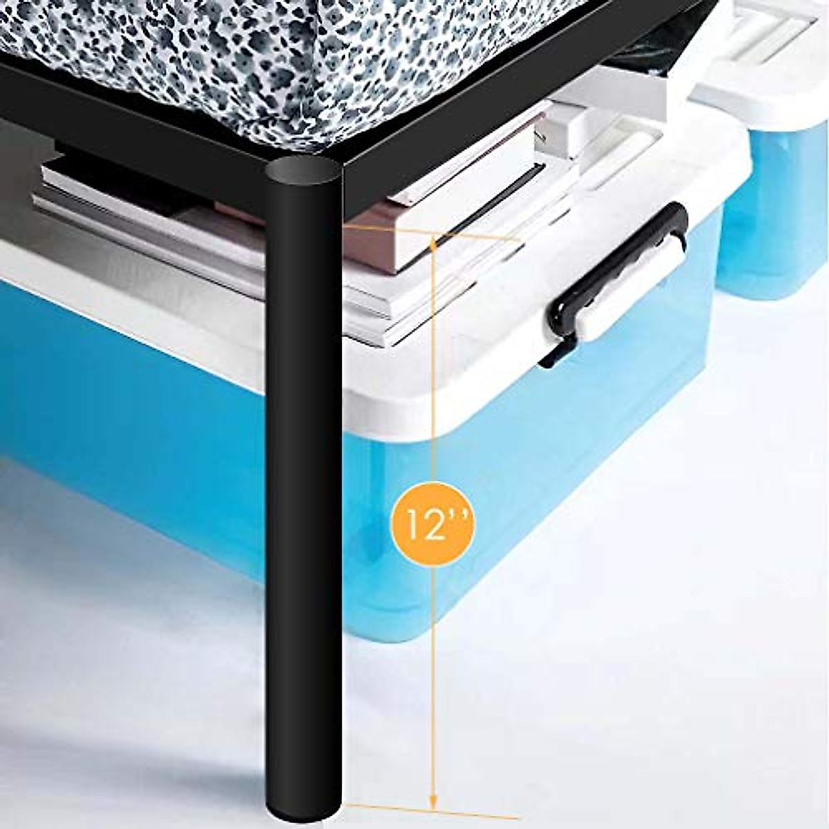 HAAGEEP Full Bed Frame with Headboard No Box Spring Needed with Storage Black Platform Bedframe for Girls Kids 14 Inch Size