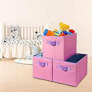 ShellKingdom Storage Bins, Foldable Storage Baskets for Shelves, Closets, Home Organizing, with Reinforced Handles, 14.37 x 10 x 9.8 inches, 3 Pack - Lavender