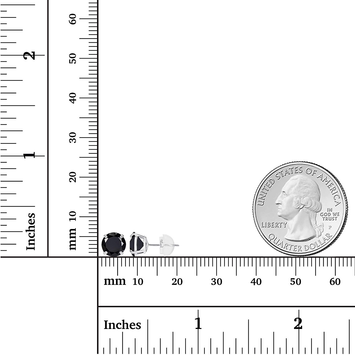 14K Solid White Gold 6mm Round Natural Black Onyx Birthstone Prong Set Stud Earrings For Women