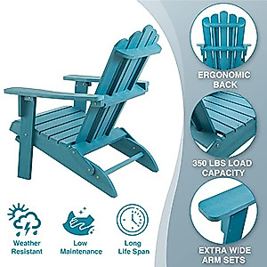 ACUEL Folding Adirondack Chair, Poly Lumber Fire Pit Chair, Durable All-Weather Patio Chairs for Garden, 350 Lbs Support Oversized Adirondack Chair(Blue, 1 pc)
