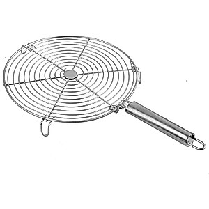ORGANICA Stainless Steel Round Roti Grill, Papad Grill,Roti Jali, Chapathi Grill with Pipe Handle Dia-8 Inches