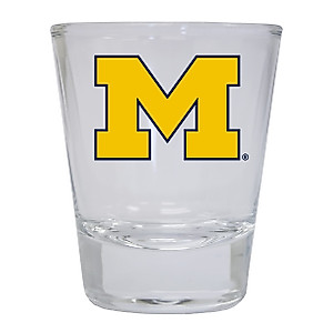 R and R Imports Michigan Wolverines Round Shot Glass 4-Pack Officially Licensed Collegiate Product