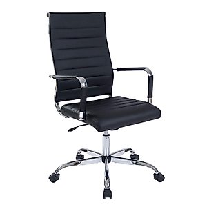 Office Desk Chair with Wheels, Beatmart INC Ergonomic Black Leather Conference Room Chairs Height Adustable | Ribbed High Back | Swivel Rolling Task Chair
