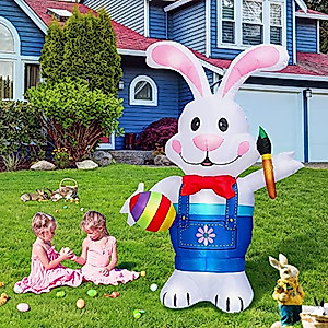 EAONE 6Ft Easter Inflatable Outdoor Decorations Blow Up Yard Decoration Inflatable Bunny Egg with Built-in LED Lights for Indoor Outdoor Holiday Decor, Garden, Yard and Lawn Easter Decorations