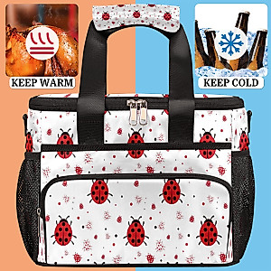 YoCosy Insulated Cooler Lunch Bag Red Ladybugs Cute Lunch Box Leakproof Large Tote Bag Reusable for Women Men Picnic Travel (15L)