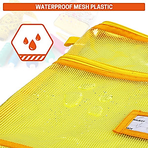 BERYA 16.14 x 16.14 inch Sewing Project Bag, Large Double Pocket Craft Bag Organizer Tote with Handles, Clear Mesh Art Supply Bag for Quilting, Knitting, Embroidery Projects Storage (Yellow-2 Pack)