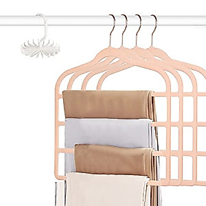 Tinfol Pink Pants Hanger Space Saving, 4pc Non Slip Velvet Clothes Hanger, Clothing Jeans Hangers, Multiple Trouser Hangers Closet Storage Organizer for Pants Jeans Scarf Towels Tie Towel Clothes