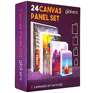 Glokers Paint Canvas Panels Set - 24 Primed Art Canvases for Painting - 11x14, 9x12, 8x10, 5x7 - White Cotton Blank Canvas Board Great for Wet or Dry Media, Acrylic, Oil, Gouache & Tempera