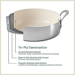 Bloomhouse - Oprah's Favorite Things - 12 Piece Triply Stainless Steel Pots and Pans Cookware Set w/Non-Stick Non-Toxic Ceramic Interior, Ceramic Steamer Inserts, & 12 Protective Care Bags