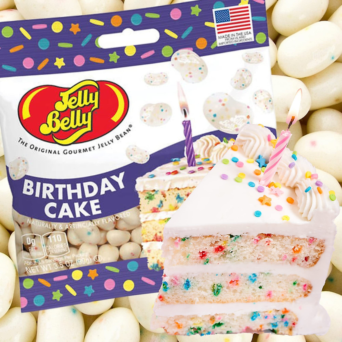 Needzo Birthday Cake Flavored Jelly Beans, Celebration Kit Gourmet Chewy Candy for Boys or Girls, Shareable Bagged Candies, Pack of 3, 3.5 Ounces