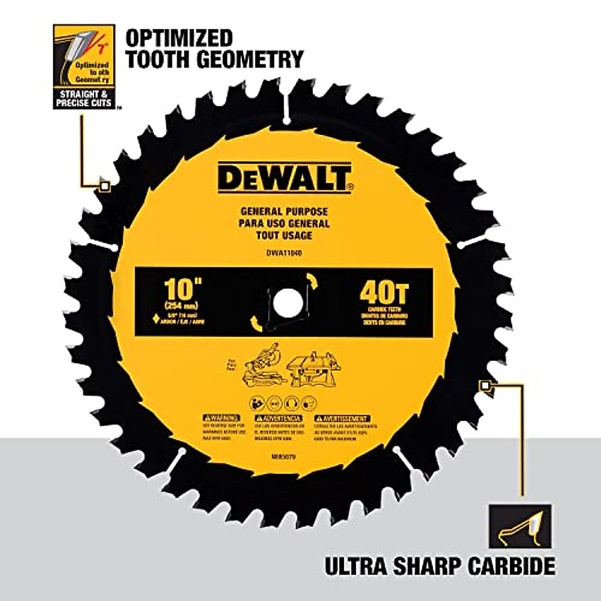 DEWALT Table Saw Blade, 10", 40 Tooth, with Fine Finish, Ultra Sharp Carbide (DWA11040)