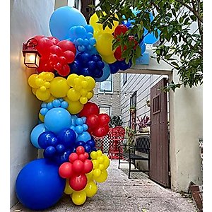 DIY 142pcs Balloon Garland Kit Blue Red Yellow Balloon Arch for Birthday Party, Baby Shower,Bridal Shower, Gender Reveal Party