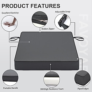 Favoyard Patio Chair Cushion 19 x 19 Inch Waterproof Outdoor Seat Cushions for Patio Furniture 3-Year Color Fastness Garden Sofa Couch Pads with Handle and Adjustable Straps Set of 2, Dark Gray