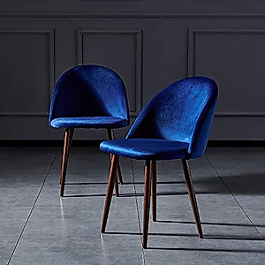IDS Online Mid Century Dining Set of 2, Living Room, Vanity, Makeup, Leisure, Accent Soft Velvet Seat & Backrest, Upholstered Side Chairs with Metal Legs, Blue