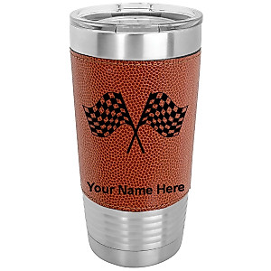 LaserGram 20oz Vacuum Insulated Tumbler Mug, Racing Flags, Personalized Engraving Included (Faux Leather, Basketball Style)