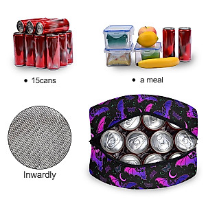 MNSRUU Lunch Bag Women Men, Purple Bat Gothic Portable Insulated Lunch Bag Reusable Thermal Meal Tote Cooler Bag Organizer for Adult Work with Handle
