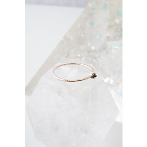 Honeycat Black Iron Ore Crystal Point Ring in 18k Rose Gold Plate | Minimalist, Delicate Jewelry (RG, 6)