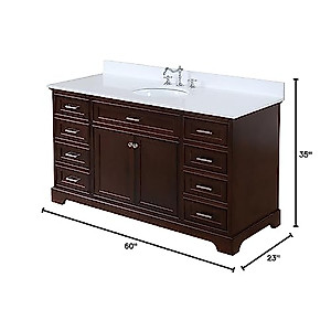 Kitchen Bath Collection Aria 60-inch Single Bathroom Vanity (Quartz/Chocolate): Includes Chocolate Cabinet with Stunning Quartz Countertop and White Ceramic Sink
