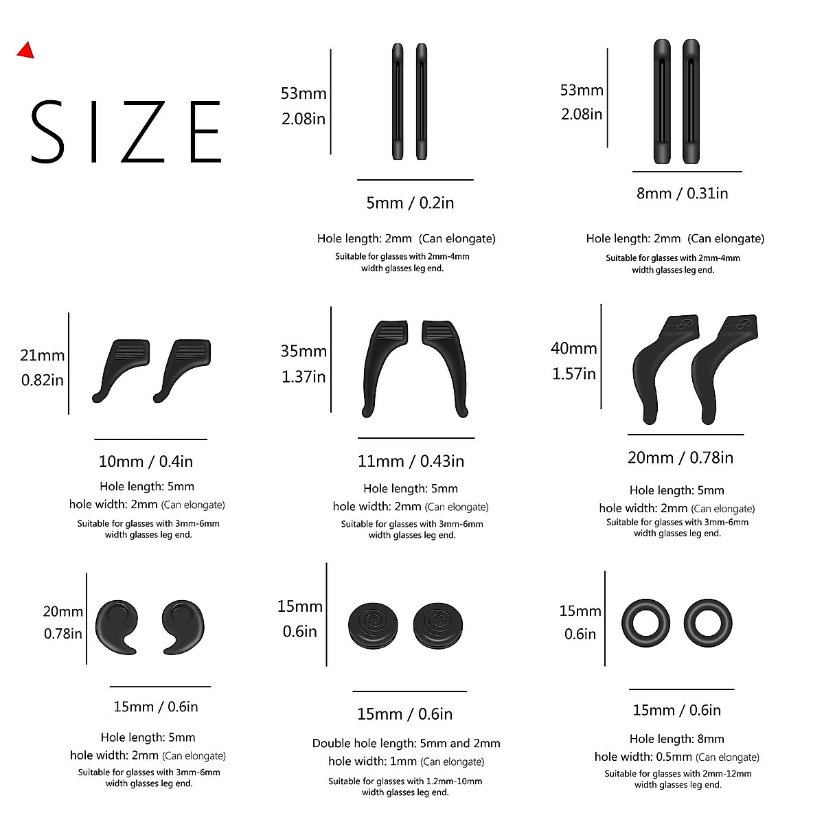 Glasses Ear Grip Eyeglass Ear Cushion Ear Hooks for Glasses Behind The Ear Keep Glasses from Slipping Temple Tips Sleeve Retainer Silicone Anti-Slip Holder Black and White (8 Types)