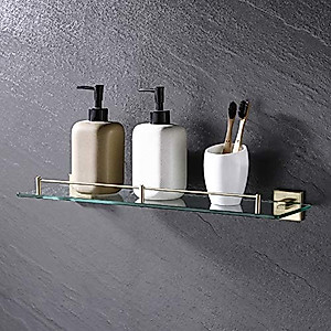 KES Bathroom Glass Shelf with 6 MM-Thick Tempered Glass and SUS 304 Stainless Steel Brackets 20-Inch Rectangular Rustproof Wall Mount Brushed Gold Finish, A2420A-BZ