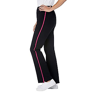 Woman Within Women's Plus Size Stretch Cotton Side-Stripe Bootcut Pant - 2X, Black White