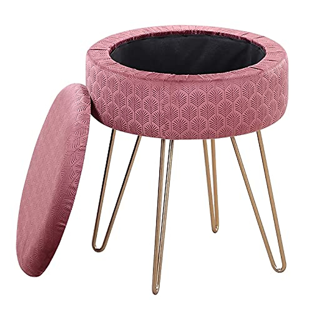 SoOSSN Pink Vanity Stool,Round Storage Seat with Metal Legs,Modern Dressing Chair Footrest Stool for Living Room Bedroom