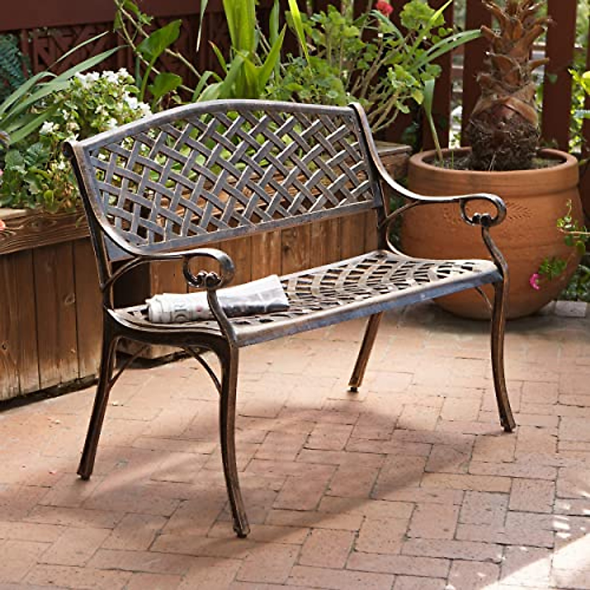 Christopher Knight Home Eastwood Antique Copper Cast Aluminum Bench