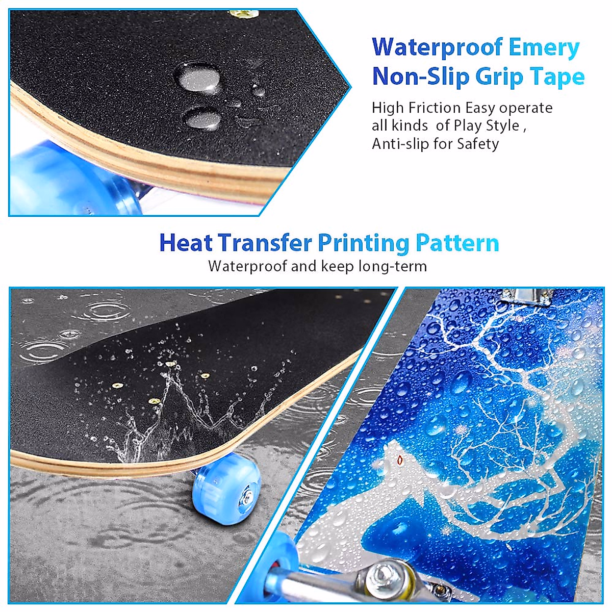 Easy_Way Complete Skateboards- Standard Skateboards for Beginners Kids Boys Girls Teenager- 31''x 8''Canadian Maple Cruiser Pro Skate Board, Skateboards (Deer)