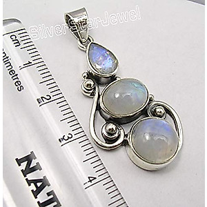 SilverStarJewel Natural Rainbow Moonstone tcw 8.0 Pendant 1.6" 925 Solid Silver