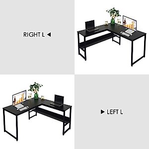 NSdirect L-Shaped Desk,Corner Computer Desk for Home Office Black Large L Desk for Gaming Big Table with Bookshelf,Space-Saving Workstation,Black