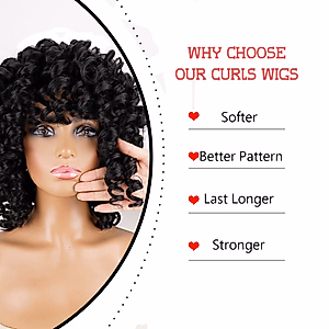 PHOENIXFLY Black Curly Wigs for Black Women Short Curly Wigs for Women Curly Synthetic Hair Heat Resistant Hair Replacement with Wig Caps (Black)
