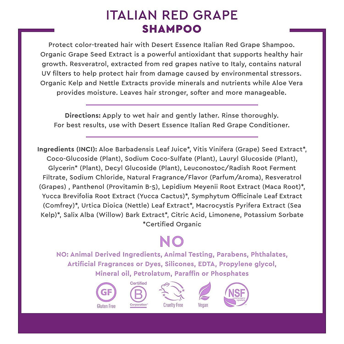 Desert Essence Italian Red Grape Shampoo - 8 Fl Ounce - Pack of 3 - Protection For Color Treated Hair - Antioxidants - Healthier & Smoother - Vitamin B5 - Sugar & Coconut Oil Cleansers