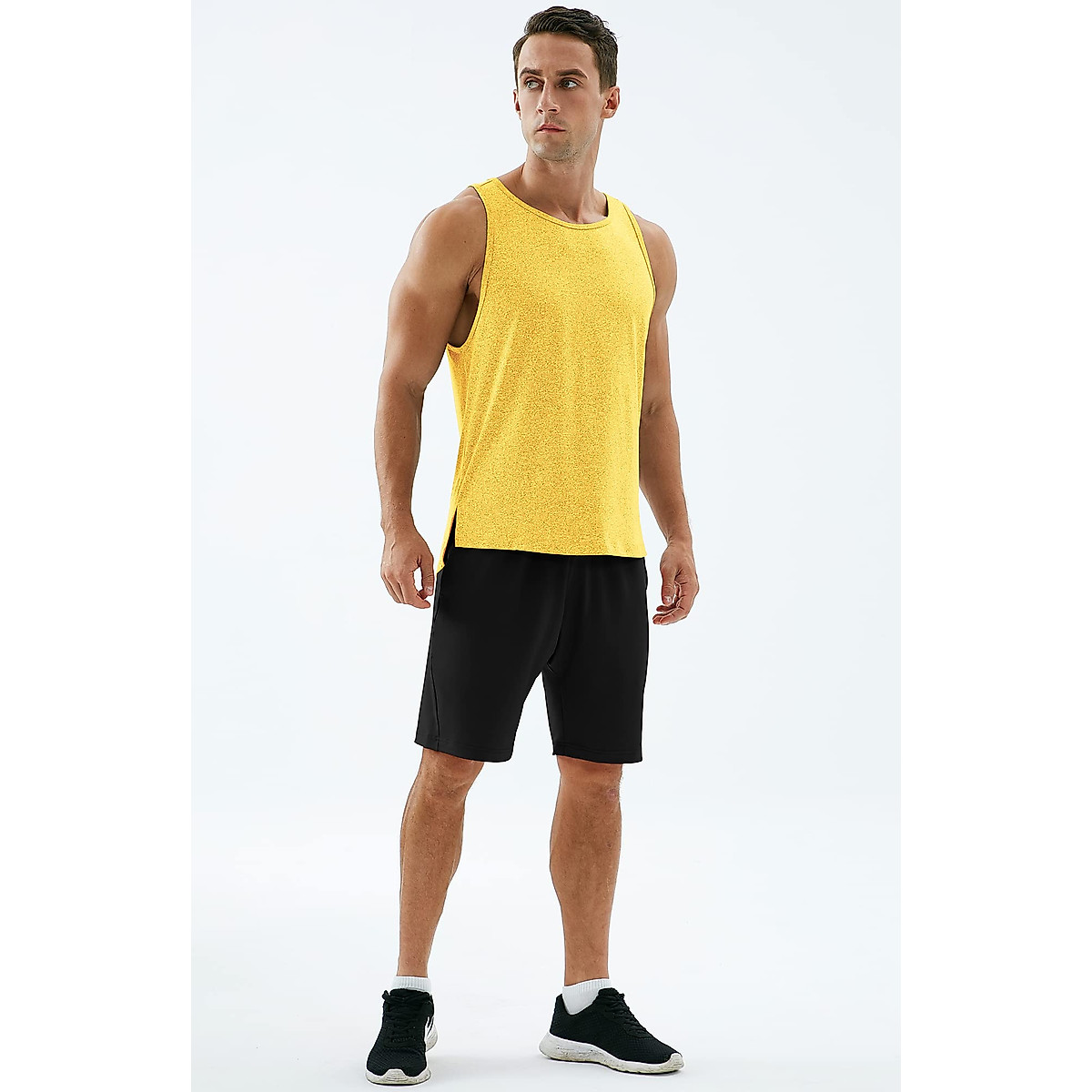 icyzone Workout Tank Tops for Men - Running Muscle Tank Exercise Gym Tops Athletic Shirts(Yellow, M)