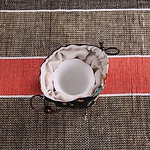 Retro Teapot Bundle Pocket, Flower Pattern Teacup Bag, Jewelry Storage Bag, Drawstring Bundle Pocket, Cotton Linen Teaware Storage Bag(Wine Red)