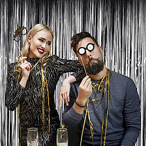 Black Tinsel Foil Fringe Curtain Backdrop，Melsan 3.2 x 8 ft Tinsel Curtains Party Backdrop for New Year Eve, Grad, Entirement,Holloween, Birthday Party Decoration for Men - 3 Packs