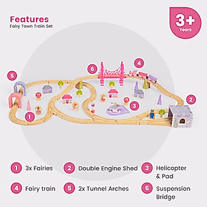 Bigjigs Rail Wooden Fairy Town Train Set - 75 Play Pieces