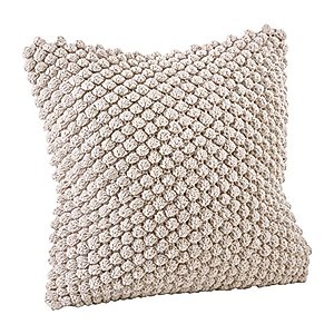 SARO LIFESTYLE Camargue Collection 3519.I20S Crochet Pom Throw Pillow with Down Filling, 20", Ivory
