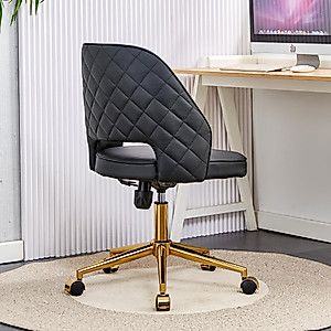 Gustonhon Modern Household PU Office Chair,Adjustable 360°Swivel Chair Armless Swivel Computer Chair, with Wheels High Back,Suitable for Living Room,Bedroom,Office,Hotel Dining Room (Black)