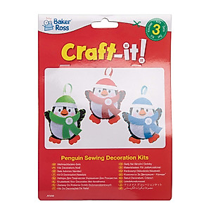Baker Ross AT238 Penguin Ornament Sewing Kits - Pack Of 3, Christmas Arts And Crafts, Assorted