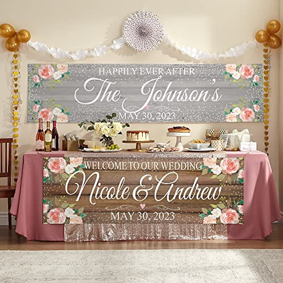 Let's Make Memories Personalized Rustic Floral Celebration Banner - Farmhouse Style - 6ft - Brown