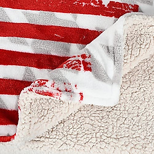 Catalonia Classic American Flag Blanket, Flannel Sherpa Throw, Fuzzy Reversible Blanket for Home Decor, 50" x 70"