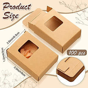 Outus 100 Pcs Soap Packaging Boxes with Window Mini Kraft Paper Boxes Bulk Treat Favor Boxes Rectangle Gift Soap Boxes for Homemade Soap Making Cookies Candy Prese, 3.5 x 2.6 x 1.2 Inch(Brown)