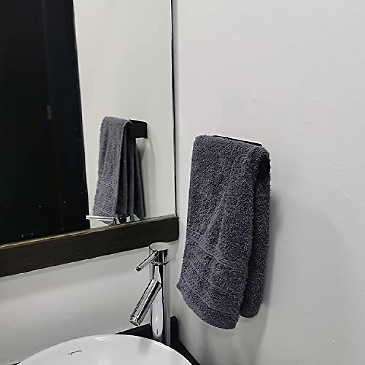 Hand Towel Holder Wall Mount or Adhesive No Drilling, 12.4 Inch Towel Bar Rack for Bathroom Countertop Sink Kitchen Paper Towel Holder Black