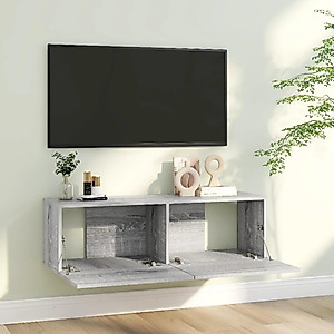 vidaXL Gray Sonoma Wall-Mounted TV Cabinet - Chic Floating Media Unit with 2 Compartments - Easy Clean Engineered Wood - Storage Solution for DVDs, Magazines and More - 39.4"x11.8"x11.8".