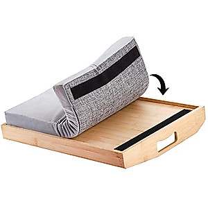 Cedilis Bamboo Lap Tray with Detachable Pillow, 16.9 x13 in Serving Tray with Handles, Bed Tray for Eating