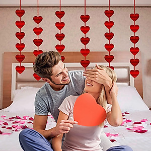 Heart Garland for Valentines Day Decor - 12 Packs Red Glitter Hanging String Hearts - NO DIY - Valentines Day Banner Decorations for Home Mantle Office Wedding Anniversary Birthday Party Supplies